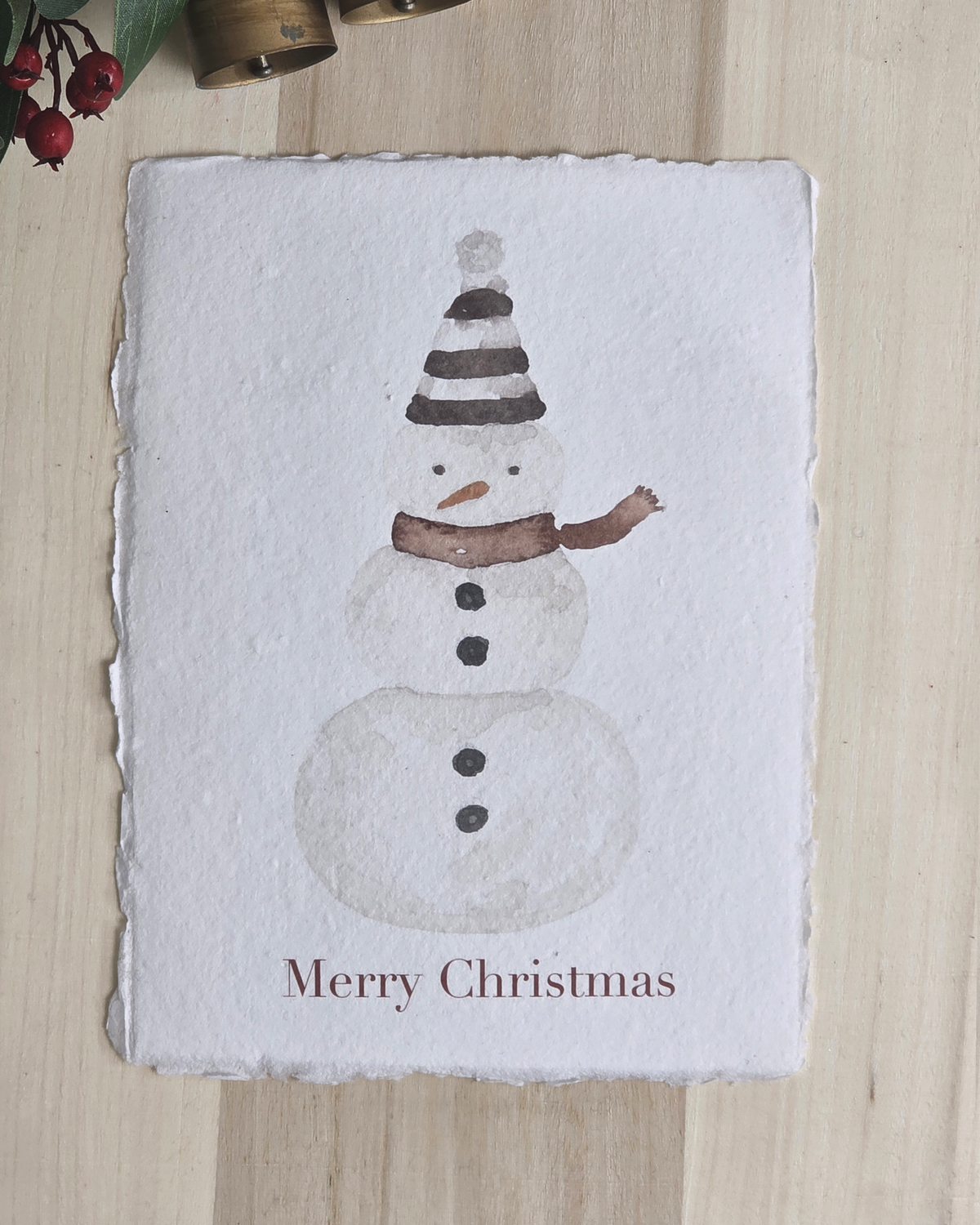 Snowman — Custom Name Seasonal Print on Cotton Deckle-Edge Handmade Pa ...