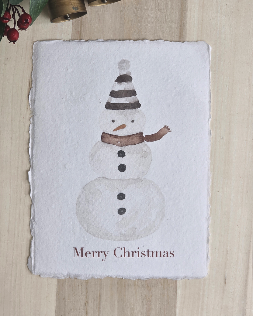 Snowman — Custom Name Seasonal Print on Cotton Deckle-Edge Handmade Pa ...